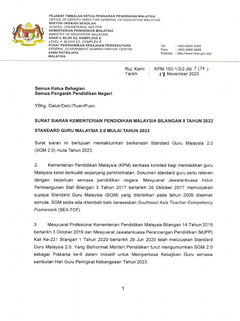 Surat Siaran KPM Bil. 8 Tahun 2023 Standard Guru Malaysia 2.0 Mulai ... Surat Siaran KPM Bil. 8 Tahun 2023 Standard Guru Malaysia 2.0 Mulai ...