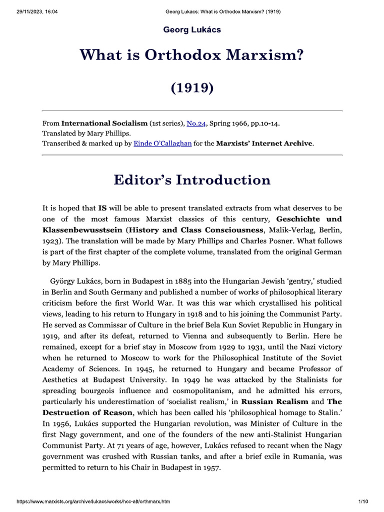 What Is Orthodox Marxism Lukacs 1 | PDF