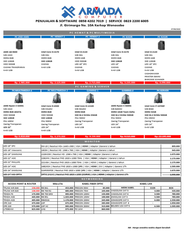 Price List PC 07 06 2023 | PDF | Solid State Drive | Hdmi