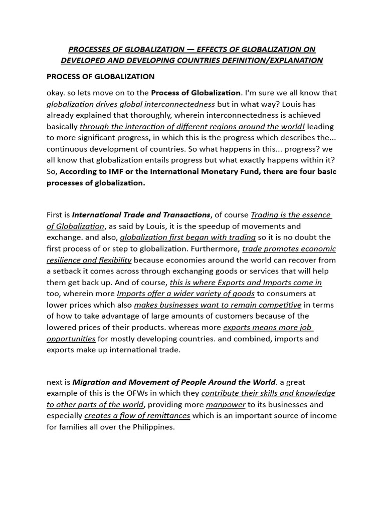 Process of Globalization Effects of Globalization in Developed and Underdeveloped Countries ...