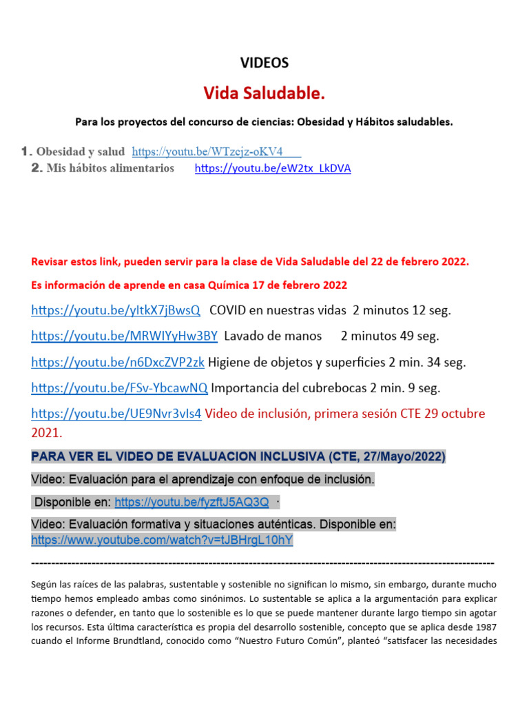 VIDEOS de Vida Saludable, Educ. Inclusiva y Mensajes para Classroom ...