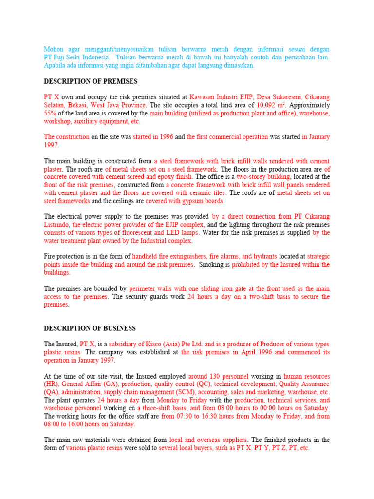 Description of Premises | PDF | Supply Chain | Building Engineering