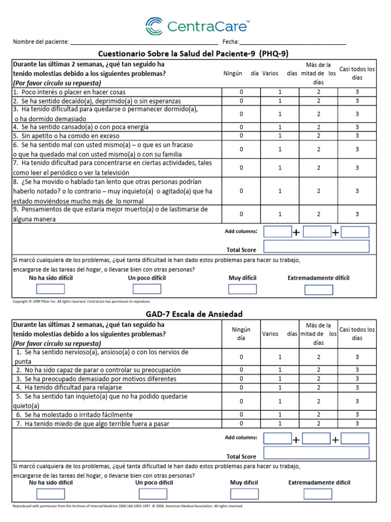 Cuestionario Sobre La Salud Del Paciente 9 PHQ 9 | PDF | Sicología