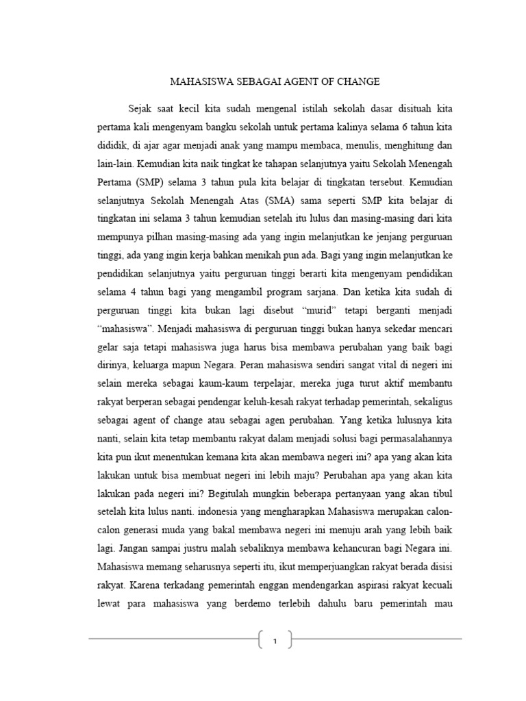Mahasiswa Sebagai Agent of Change | PDF | Ilmu Sosial | Pengembangan Diri