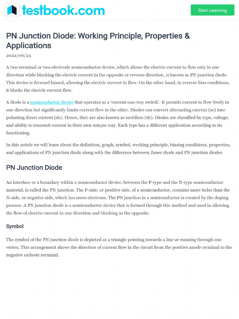 Physics PN Junction Diode | PDF