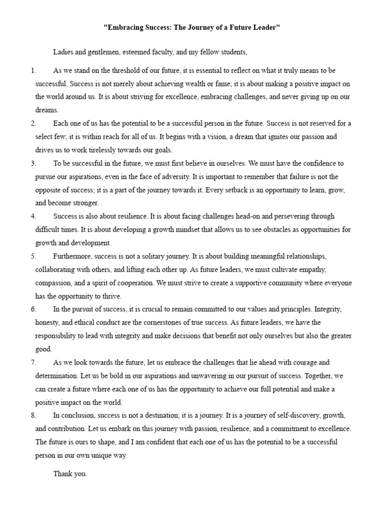 Oratorical Piece Embracing Success | PDF | Psychological Resilience ...