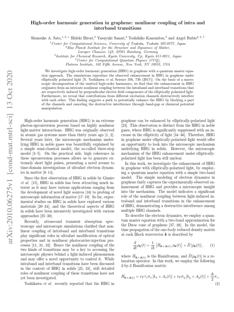 2020 - High-Order Harmonic Generation in Graphene Nonlinear Coupling of Intraband and Interband ...