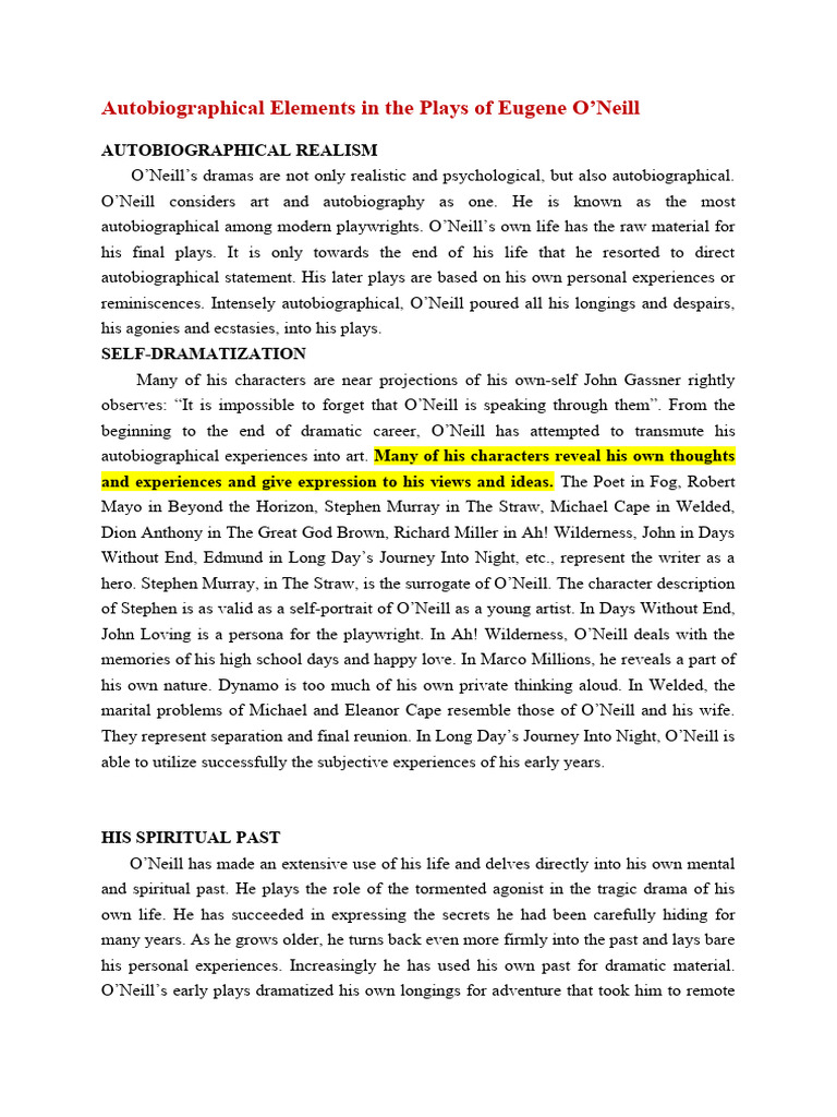 Autobiographical Elements in The Plays of Eugene O | PDF | Eugene O ...