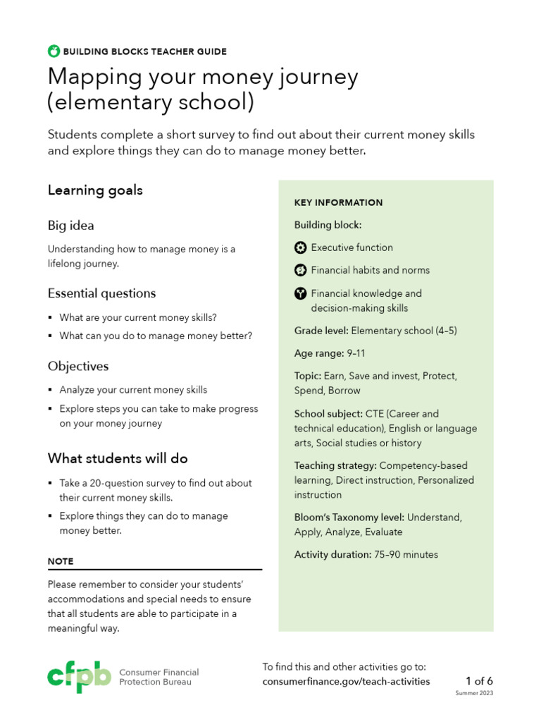 Mapping Your Money Journey Guide | PDF | Worksheet | Teachers