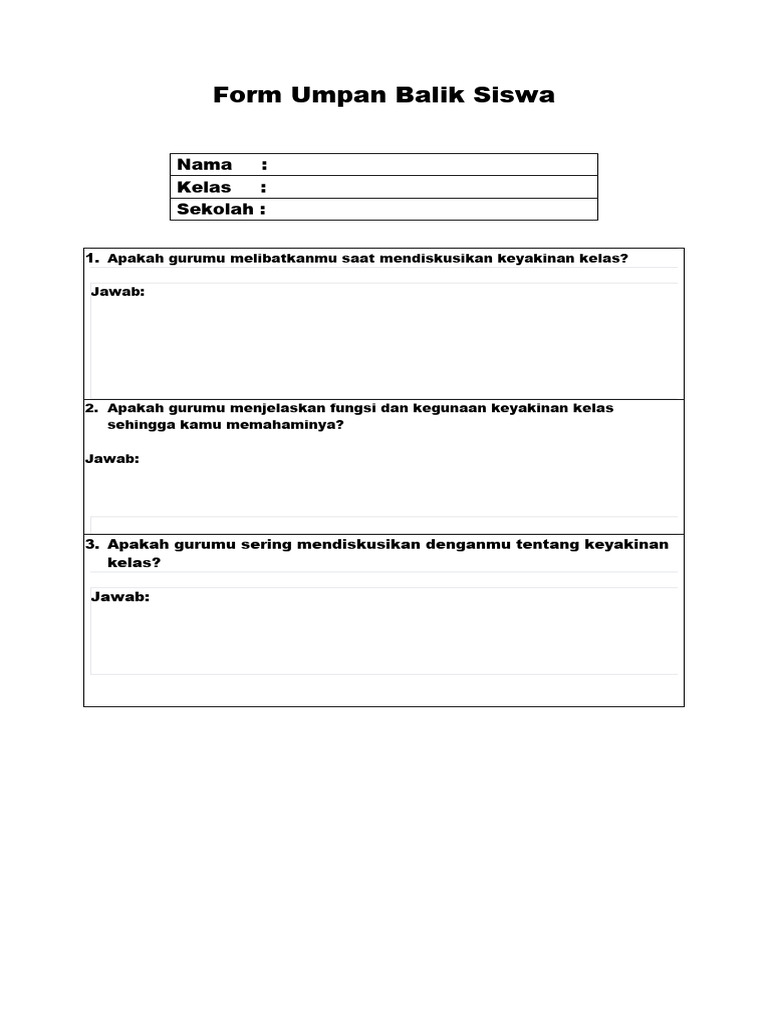 Form Umpan Balik Siswa | PDF | Karier & Perkembangan | Pengembangan Diri