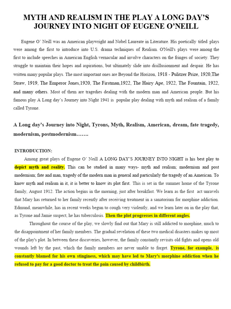 Myth and Realism in The Play A Long Day's Journey Into Night of Eugene O'neill | PDF | Eugene O ...