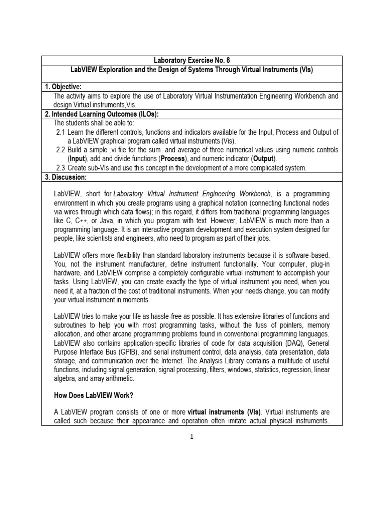 LabExercise 8 - LabVIEW Exploration | PDF | Computer Program | Programming