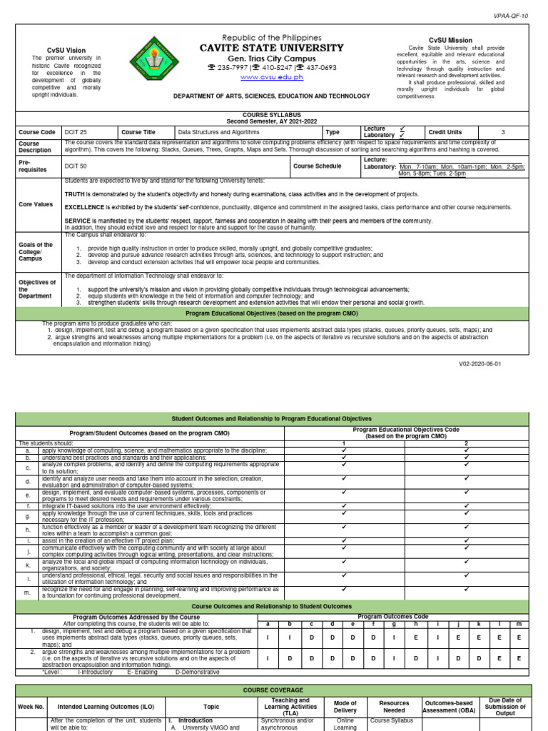 DCIT25 - Data Structures and Algorithms Syllabus | PDF | Computer ... DCIT25 - Data Structures and Algorithms Syllabus | PDF | Computer ...