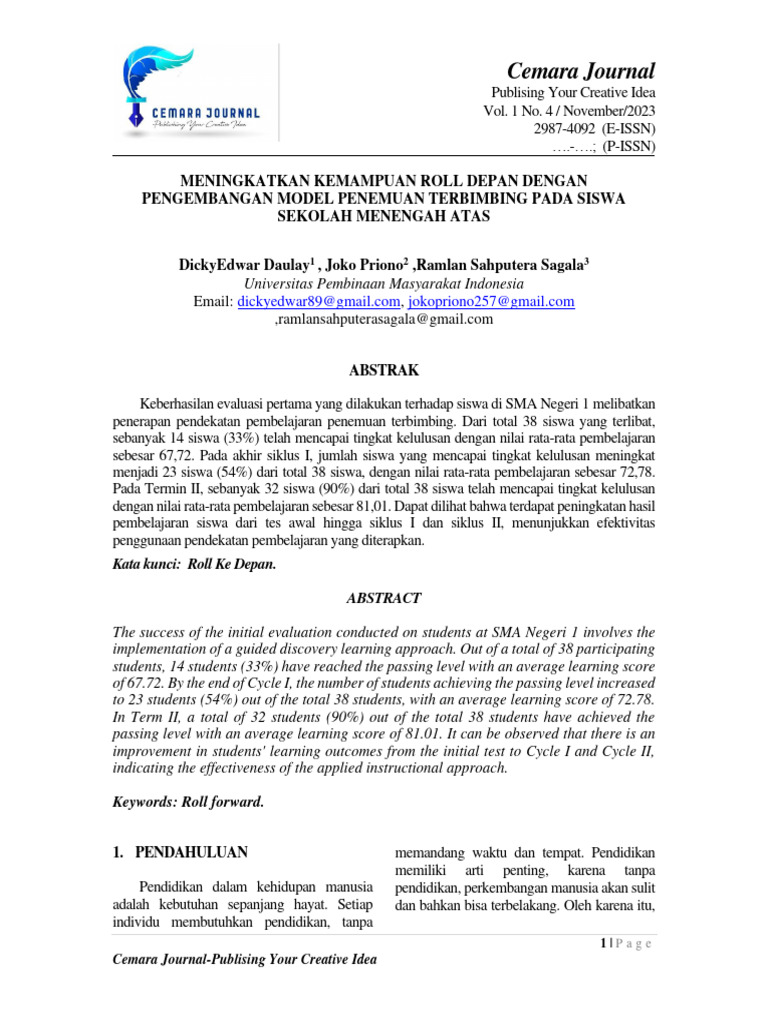 Meningkatkan Kemampuan Roll Depan Dengan Pengembangan Model Penemuan Terbimbing Pada Siswa ...