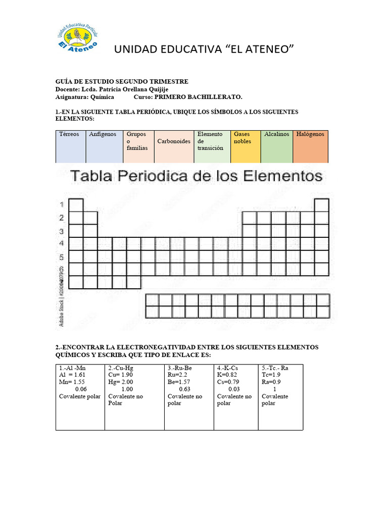 Quimica Primero Plataforma Pdf Enlace Covalente Tabla Periódica