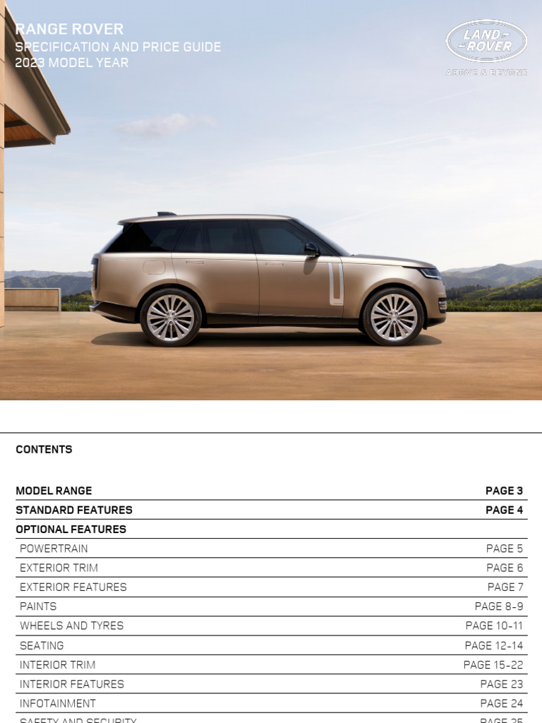 23MY Range Rover Spec Guide V4 091222 | PDF | Trunk (Car) | Automatic ...