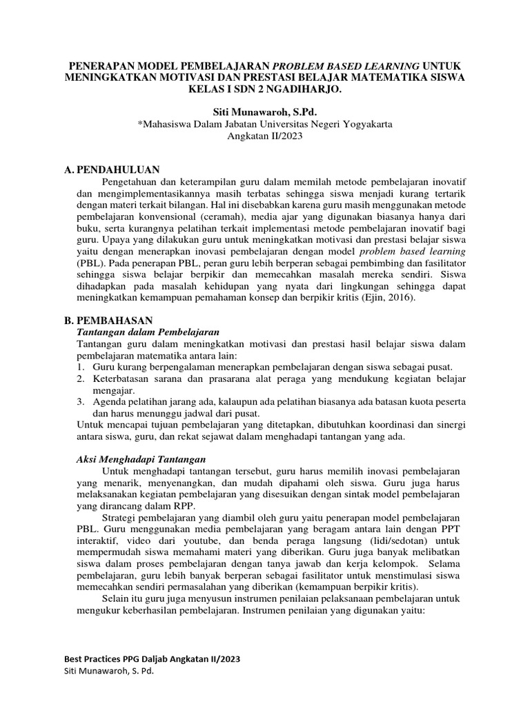 Siti Munawaroh - LK.3 Penyusunan Hasil Best Practice | PDF | Karier & Perkembangan