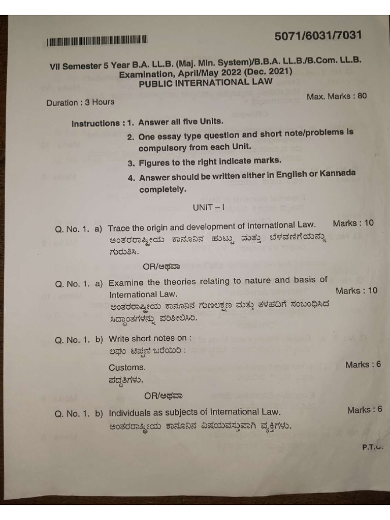 4th Sem 3 Year LLB Most Recent Question Paper, Inter Law, Banking | PDF