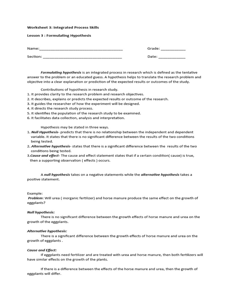 Worksheet 3 | PDF | Hypothesis | Scientific Method