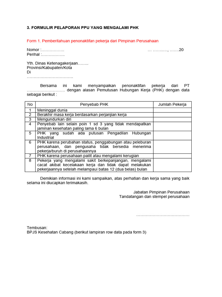 Format Dokumen PHK Baru | PDF | Pengelolaan Keuangan & Uang
