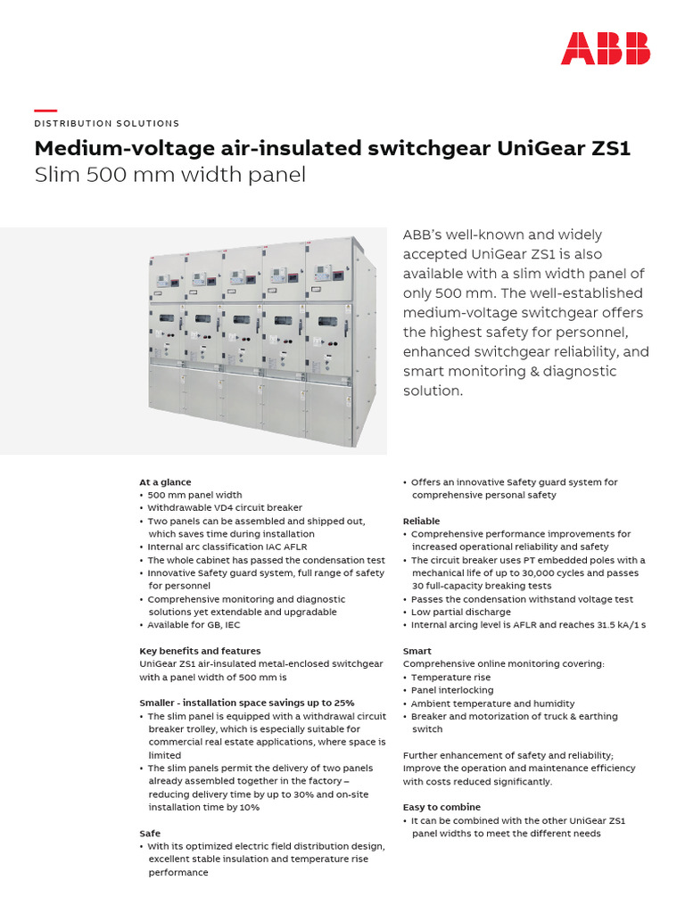 ABB UniGear ZS1 500mm Switchgear | PDF | Electrical Equipment | Equipment