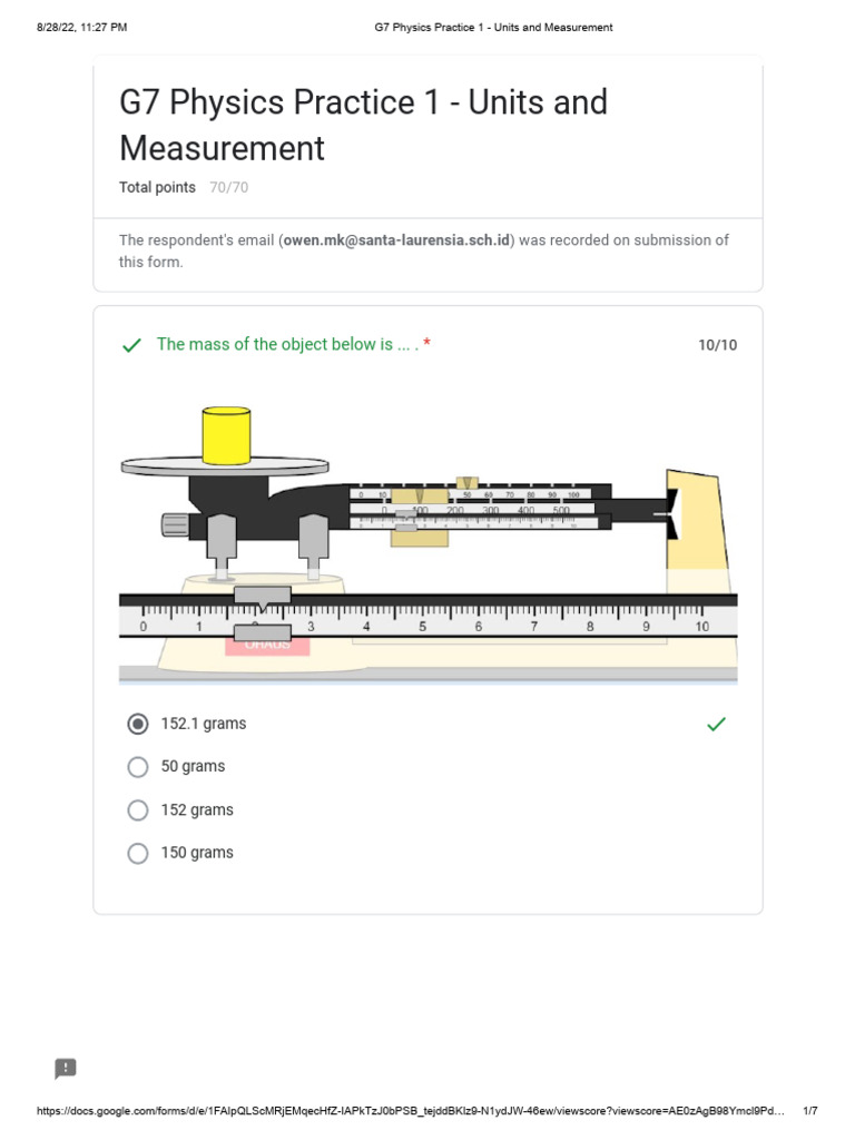 G7 Physics Units & Measurement Quiz | PDF | Measurement | Physical Sciences