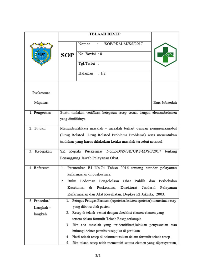 Telaah Resep Obat di Puskesmas Majasari | PDF | Pengembangan Diri