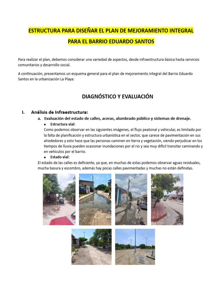 Estructura para Diseñar El Plan de Mejoramiento Integral para El Barrio ...