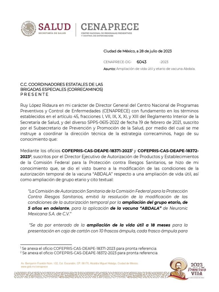 CENAPRECE-DG-6043-2023 Ampliación Abdala | PDF | Salud pública