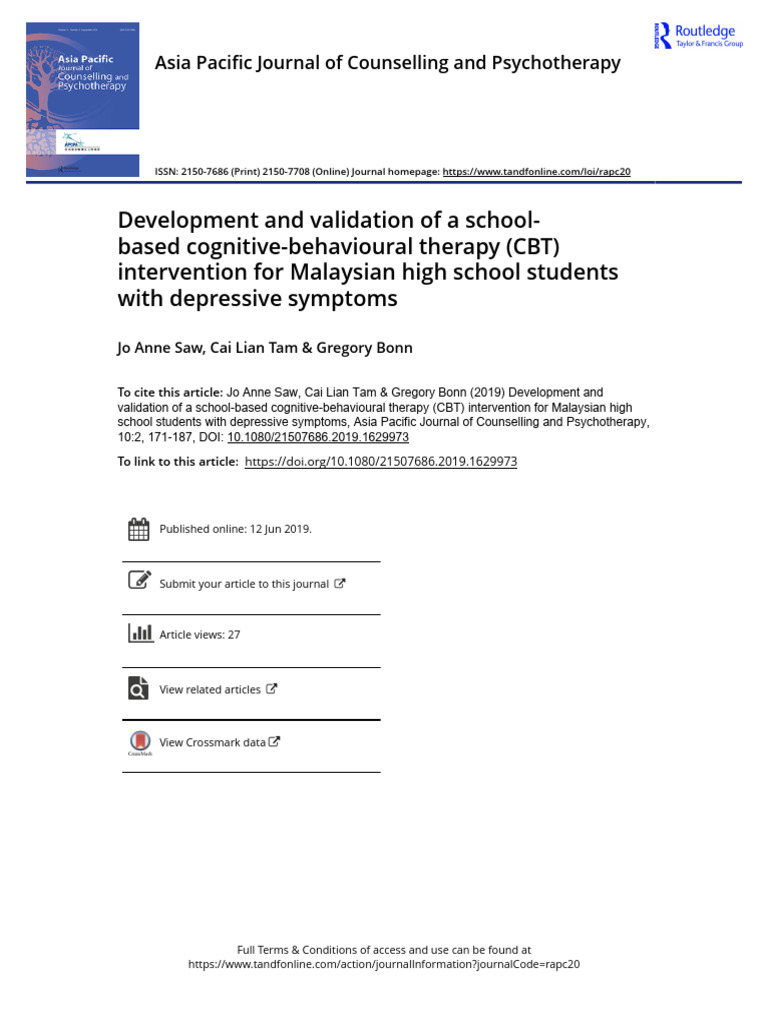 Saw - 2019 - Development and Validation of A School Based CBT Interventiono For Malaysia ...