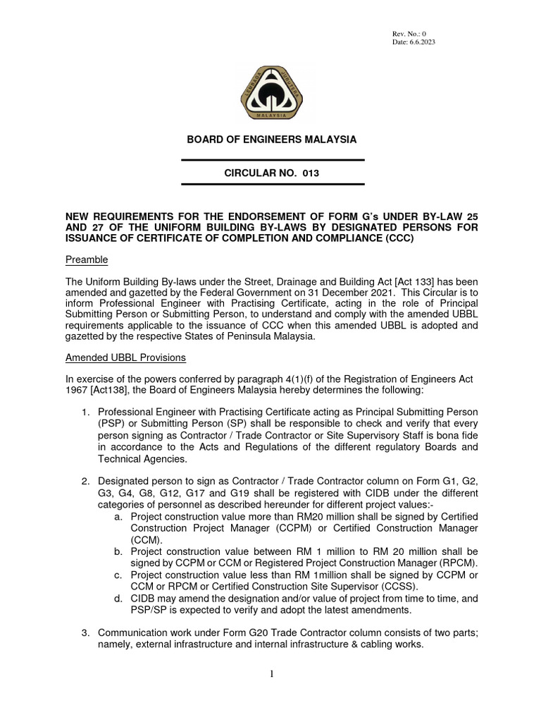 C 013 - New Requirement by Designated Person For CCC Under UBBL 2021 ...