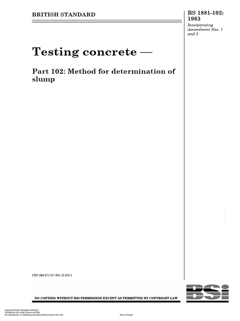 BS 1881-102-1983 Testing Concrete - Part 102 Slump | PDF | Concrete ...