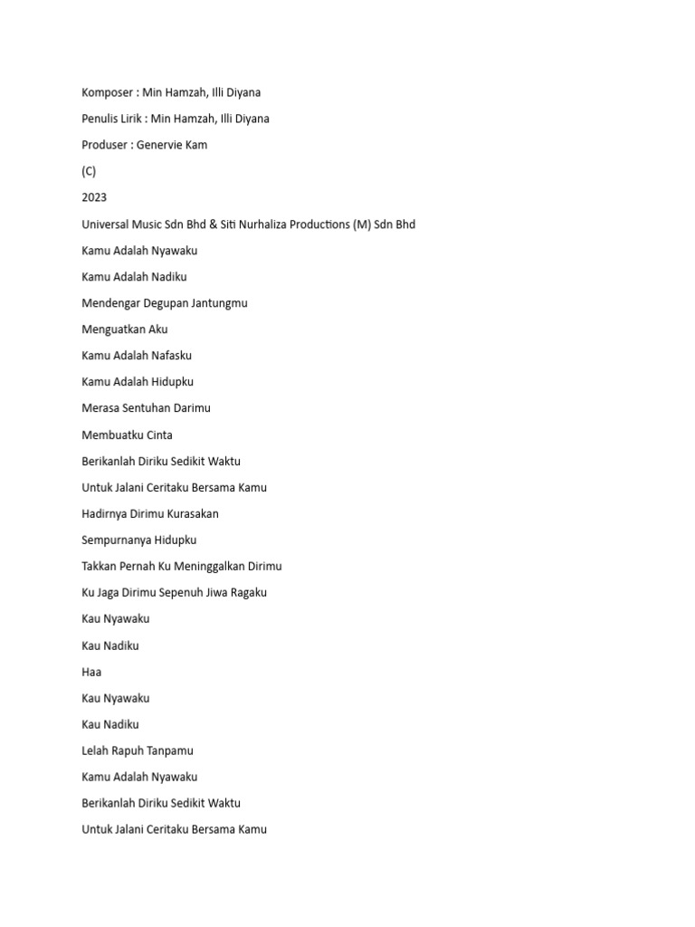 Lirik Lagu Dato' Sri Siti Nurhaliza - Nadi | PDF | Puisi