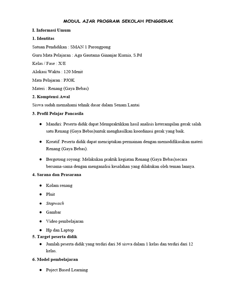 Modul Ajar PSP Renang | PDF | Karier & Perkembangan | Seni