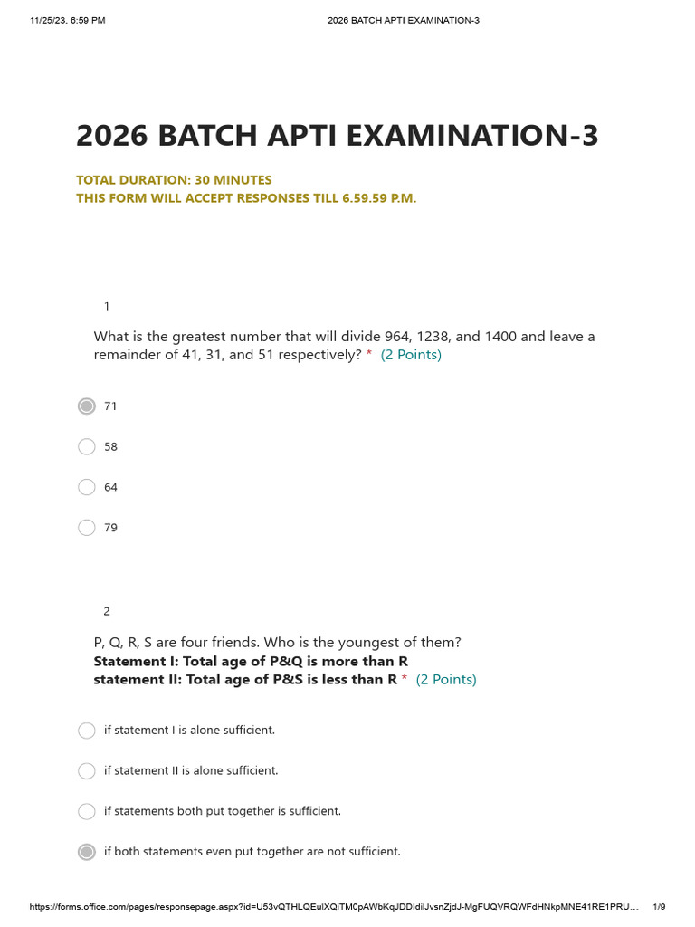 2026 Batch Apti Examination-3 | PDF | Area | Triangle
