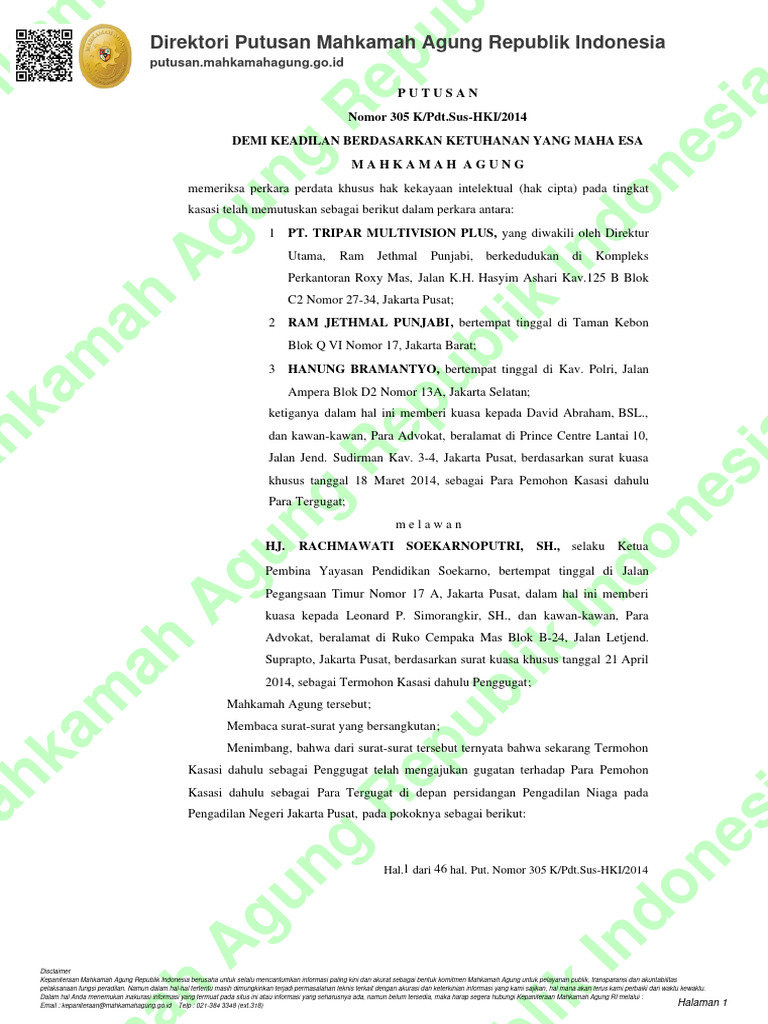 Putusan 305 K PDT - Sus-Hki 2014 20231109091945 | PDF