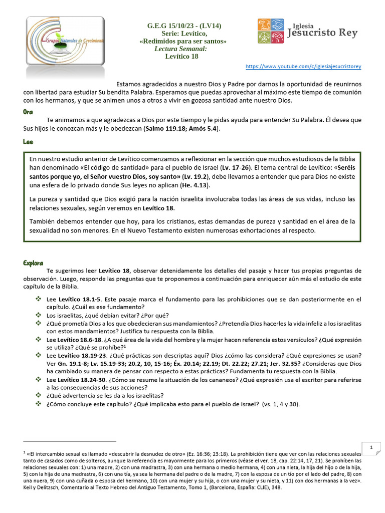 GEG 15-10-23 (LV14) - Levítico 18-IJR | PDF | Libro de levítico | Santo
