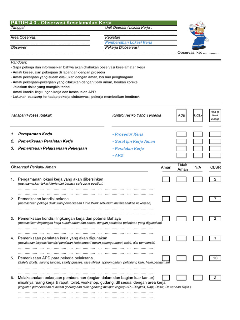 PATUH 4.0 - Observasi Keselamatan Kerja: Tanggal Unit Operasi / Lokasi ...