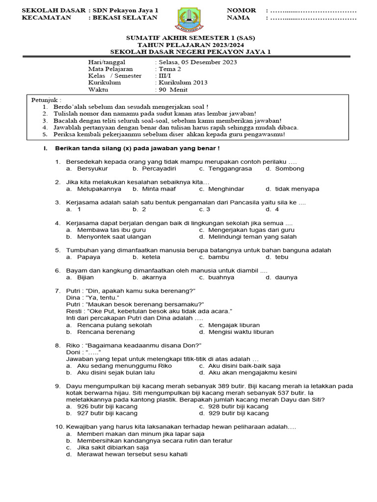 Contoh Soal SAS TEMA 2 | PDF