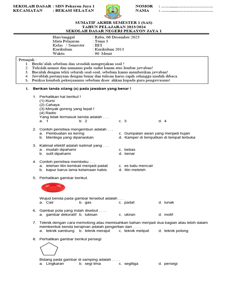 Contoh Soal SAS TEMA 3 | PDF