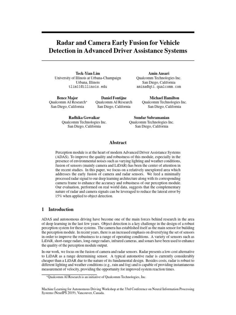 Radar And Camera Early Fusion For Vehicle Detection In Advanced Driver