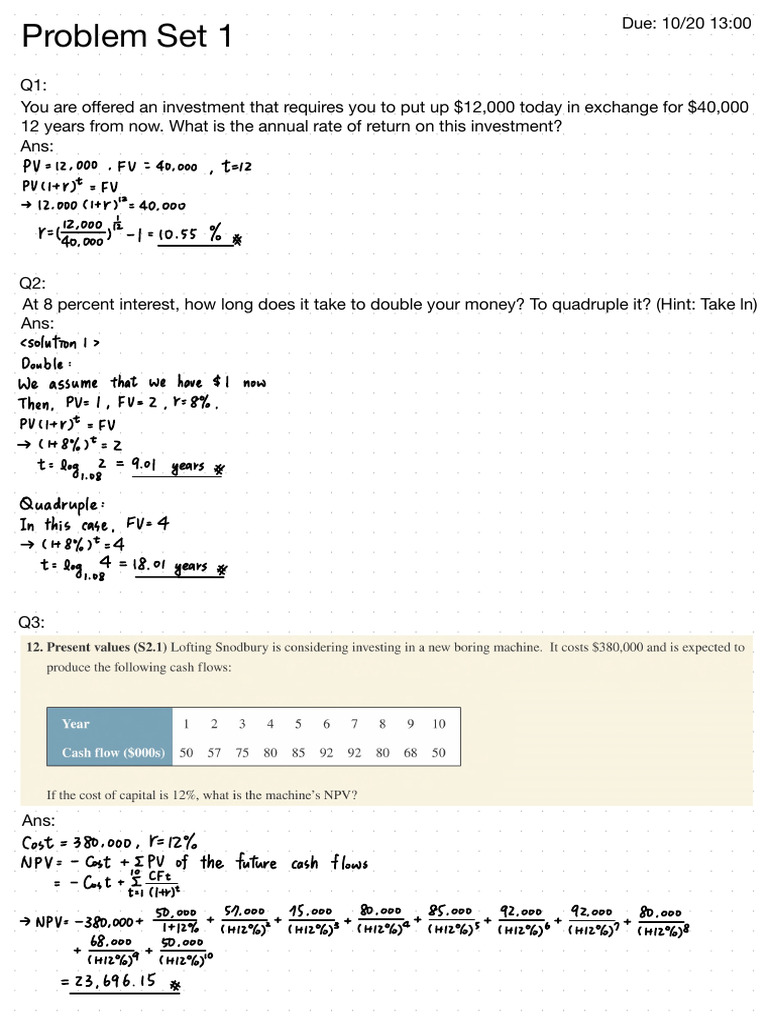 Answer Sheet of Problem Set 1 | PDF | Investing | Trade