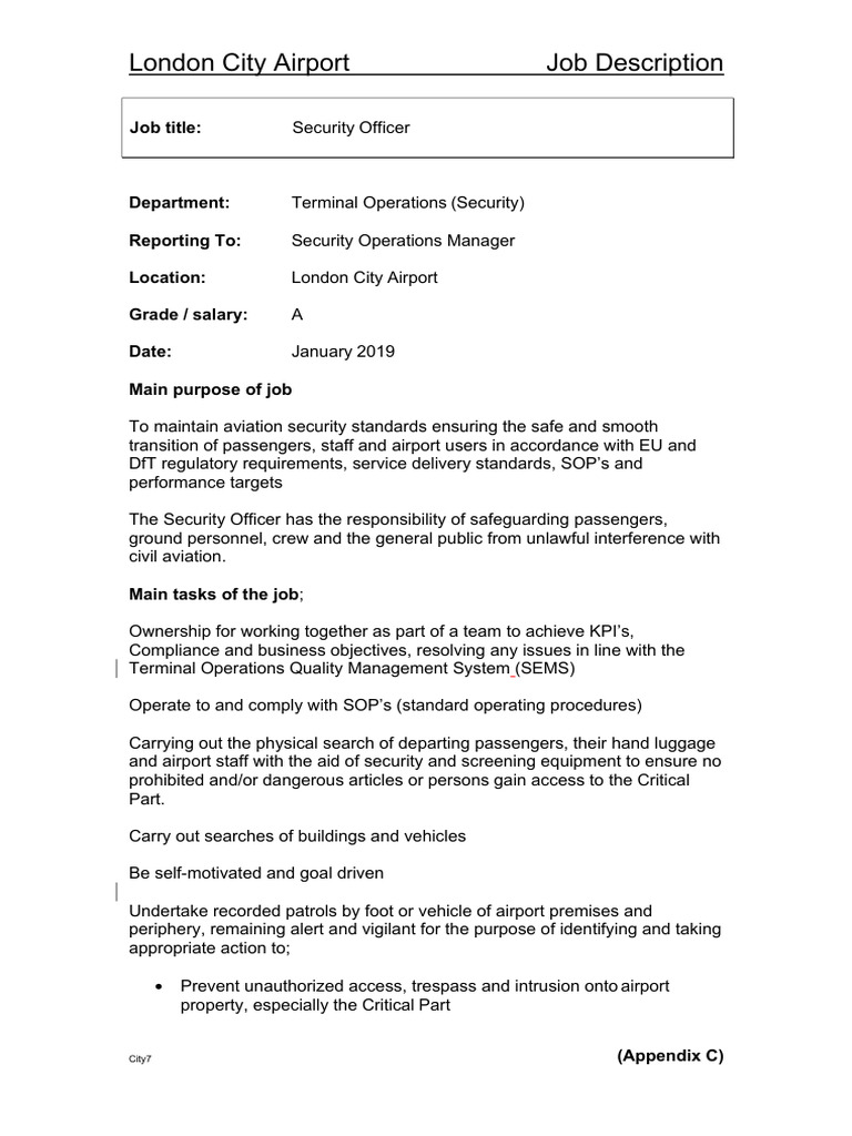 Job Description - Security Officer | PDF | Occupational Safety And ...