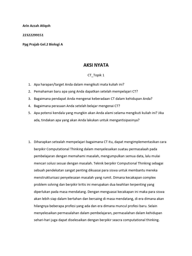 Aksi Nyata - Topik1 - CT - Arin Azzah A | PDF