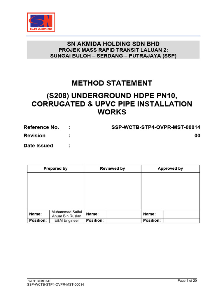 Ms Underground Hdpe Pn10 Corrugated Upvc Pipe Installation Works