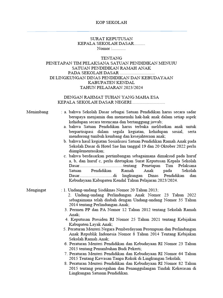 Draf SK Tim Pelaksana Sra (Sekolah) Revisi | PDF