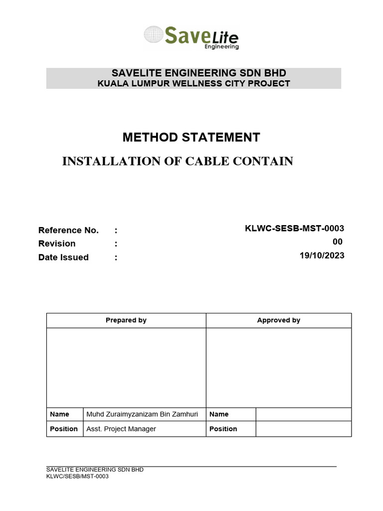 MST Installation of Cable Containment Including Support Bracket | PDF ...
