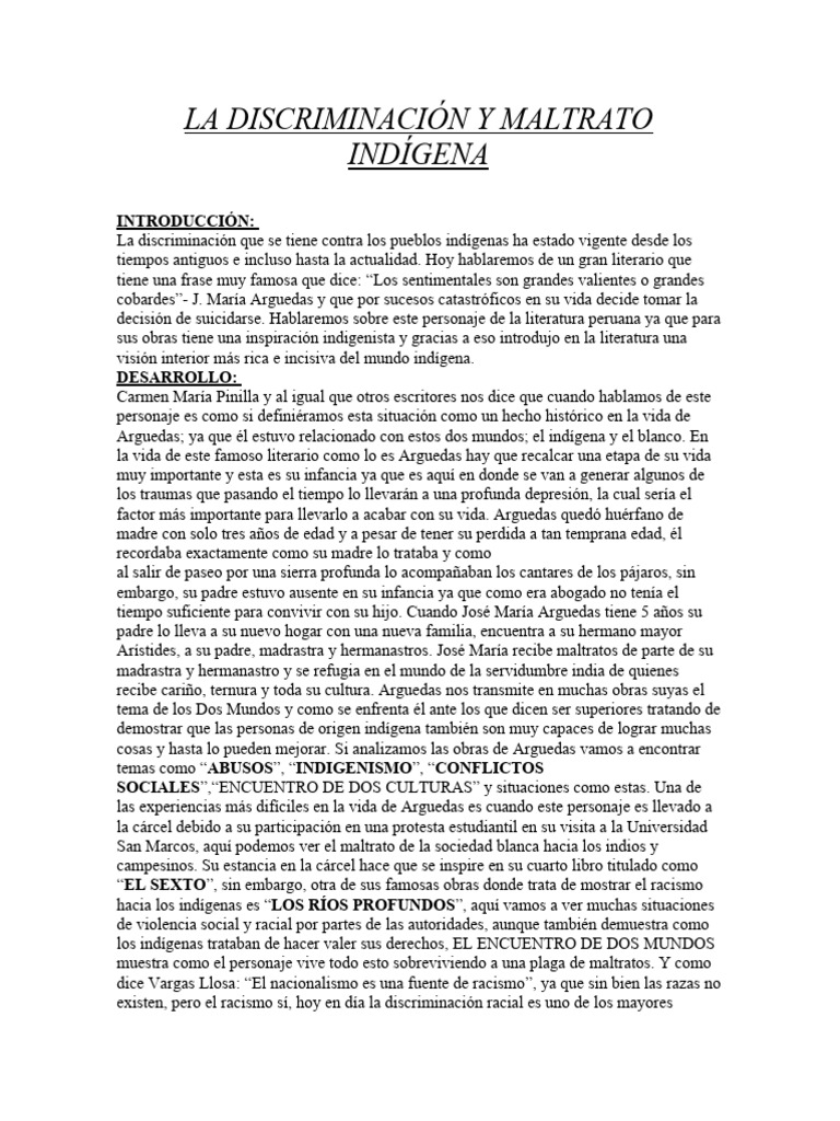 LA DISCRIMINACIÓN Y MALTRATO INDÍGENA | PDF | Racismo | Discriminación ...
