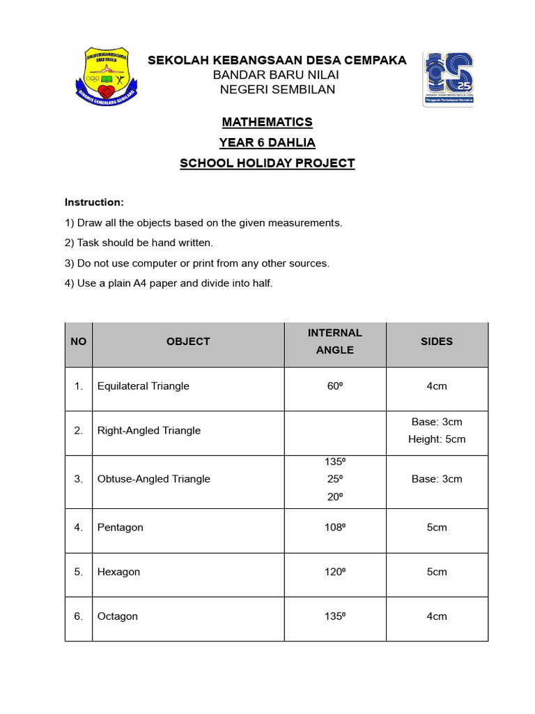 Maths School Holiday Project | PDF