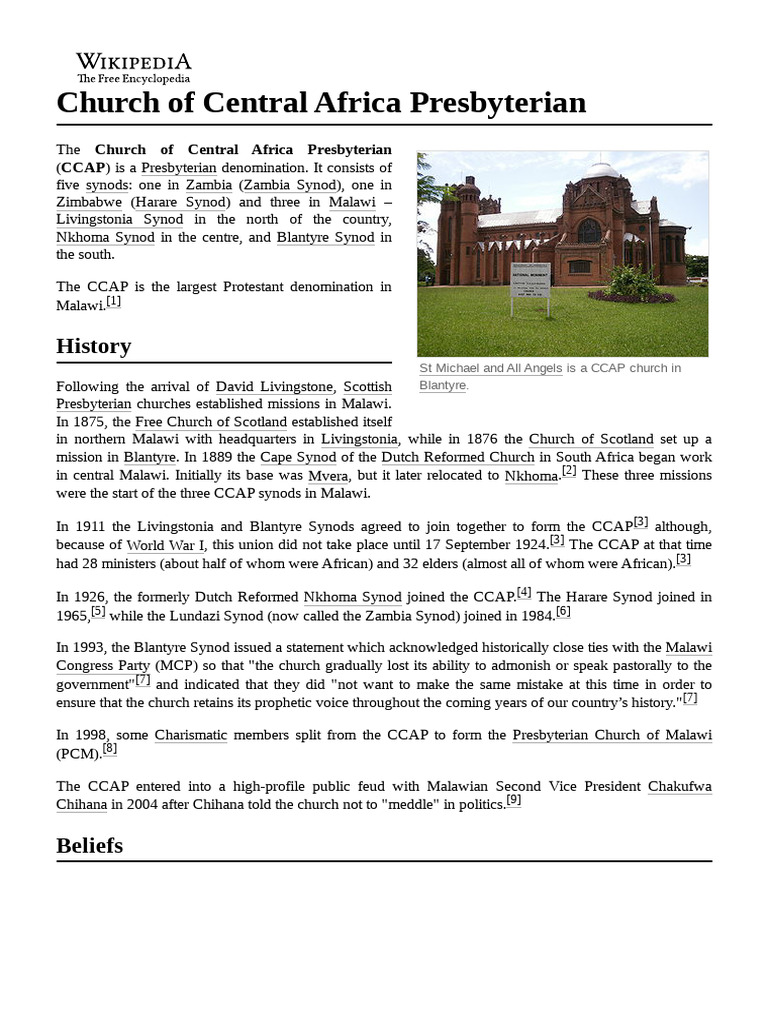 Overview of CCAP Synods in Malawi | PDF | Christian Organizations ...